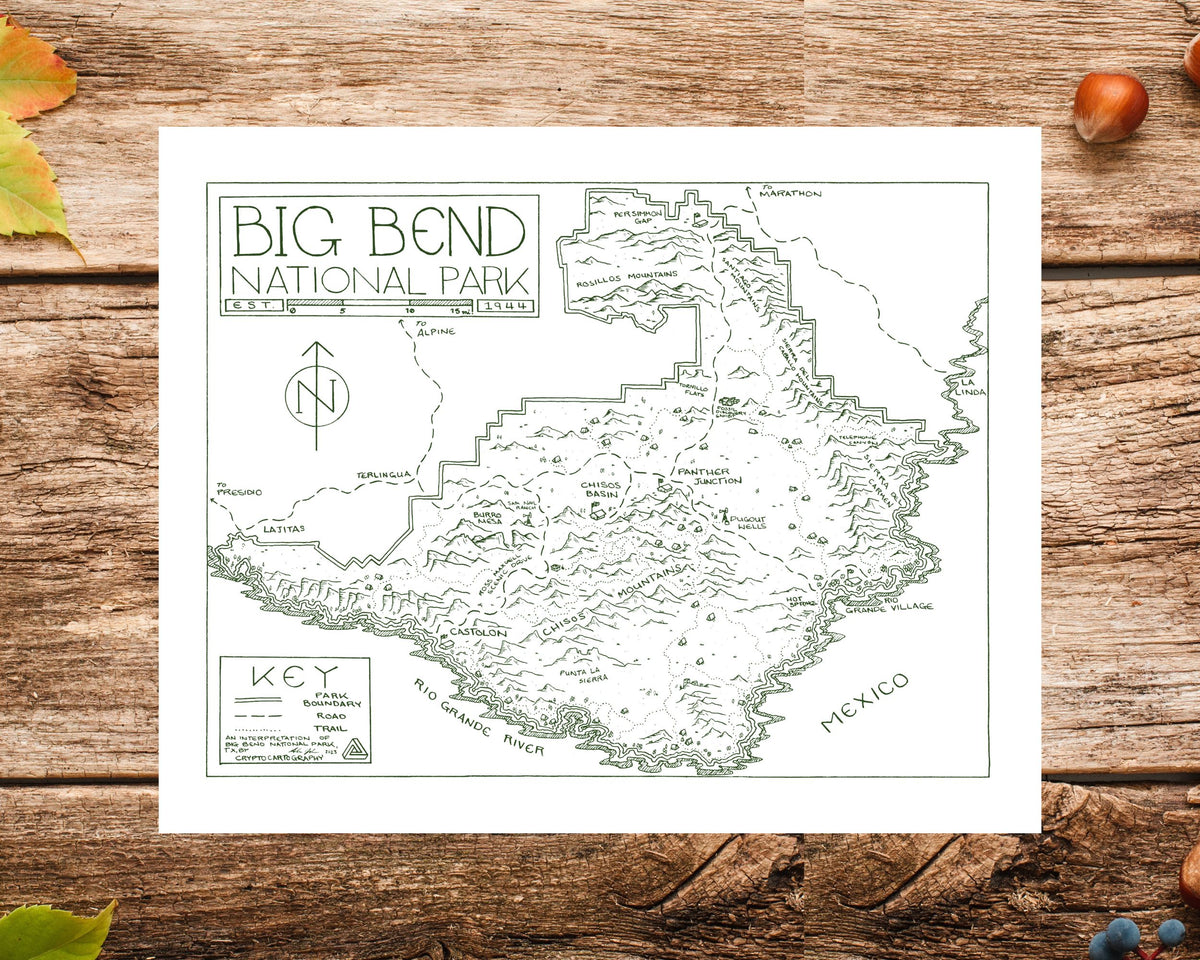 Big Bend National Park Map Hand-Drawn Print – National Park Obsessed