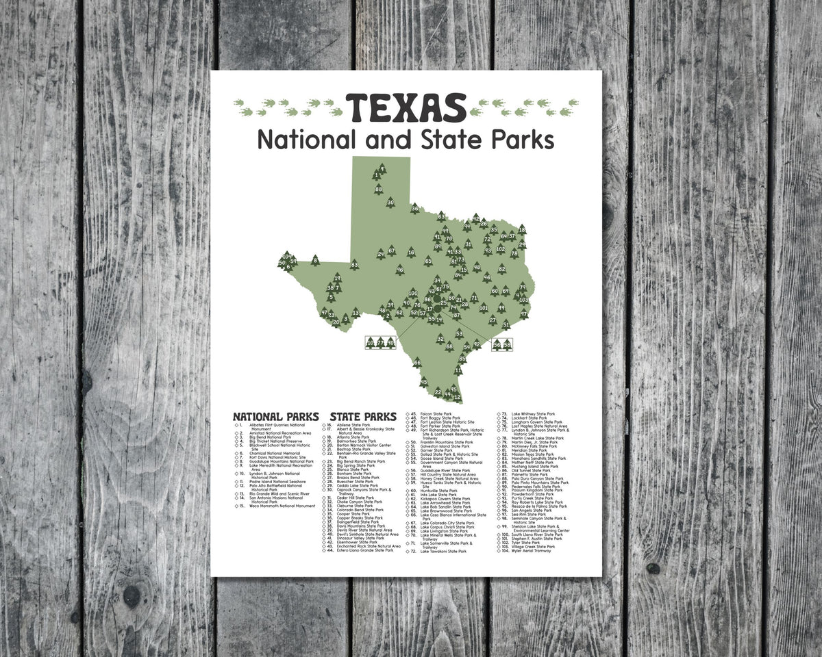 Texas State and National Park Map | Texas National Park Poster | Texas ...