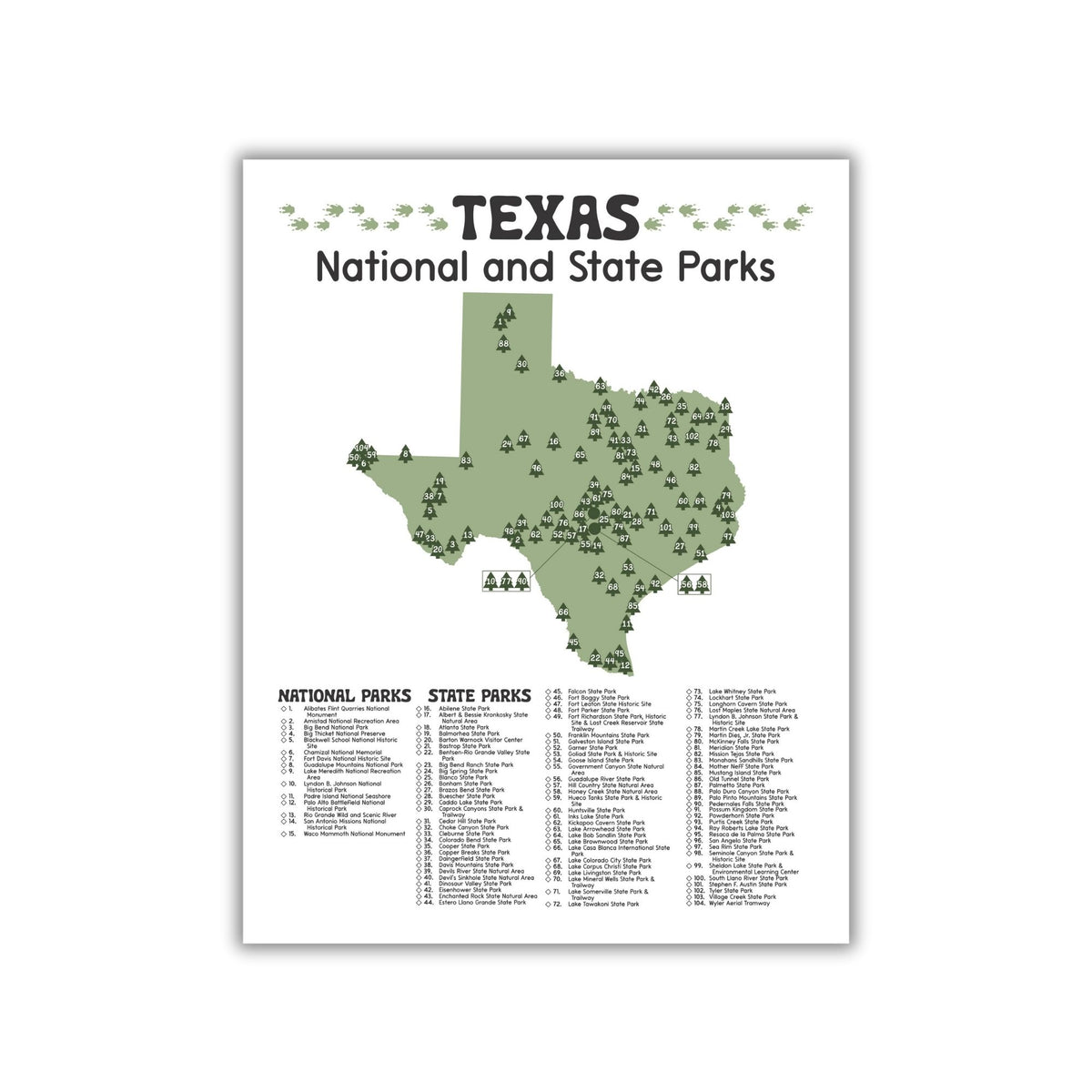 Texas State and National Park Map | Texas National Park Poster | Texas ...