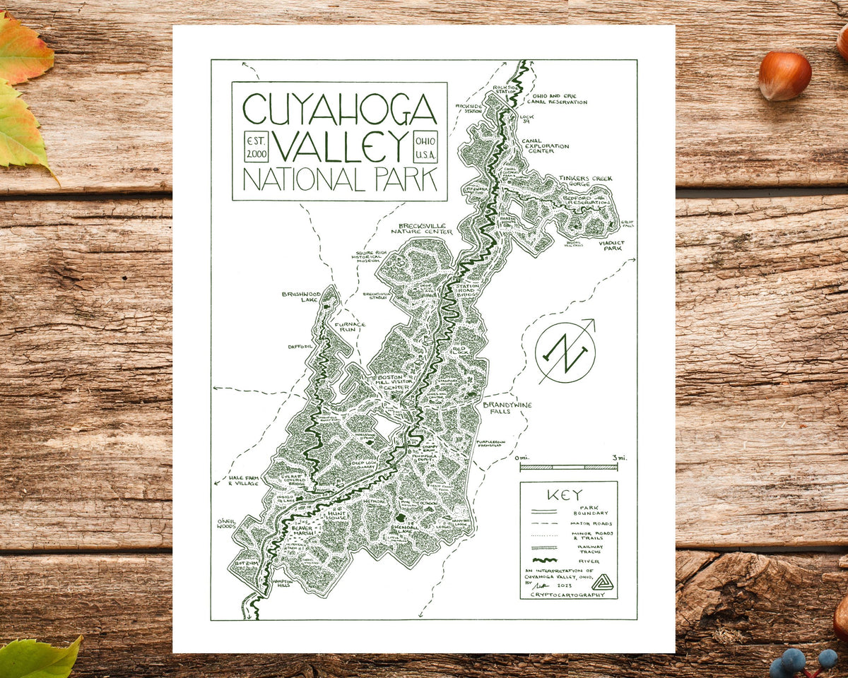 Cuyahoga Valley National Park Map Hand-Drawn Print – National Park Obsessed