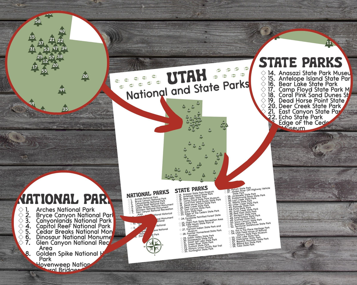 Utah State and National Park Map | Utah National Park Poster | Utah St ...