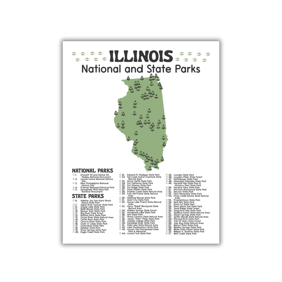 Illinois State and National Park Map | Illinois National Park Poster ...