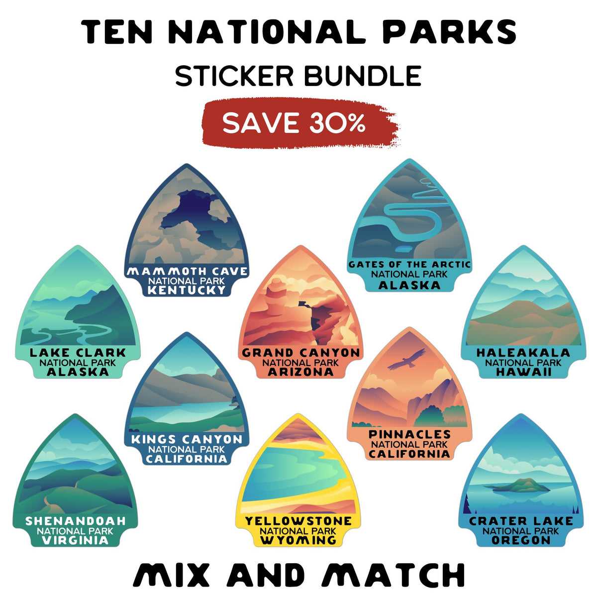 10 National Park Arrowhead Stickers of Your Choice – National Park Obsessed