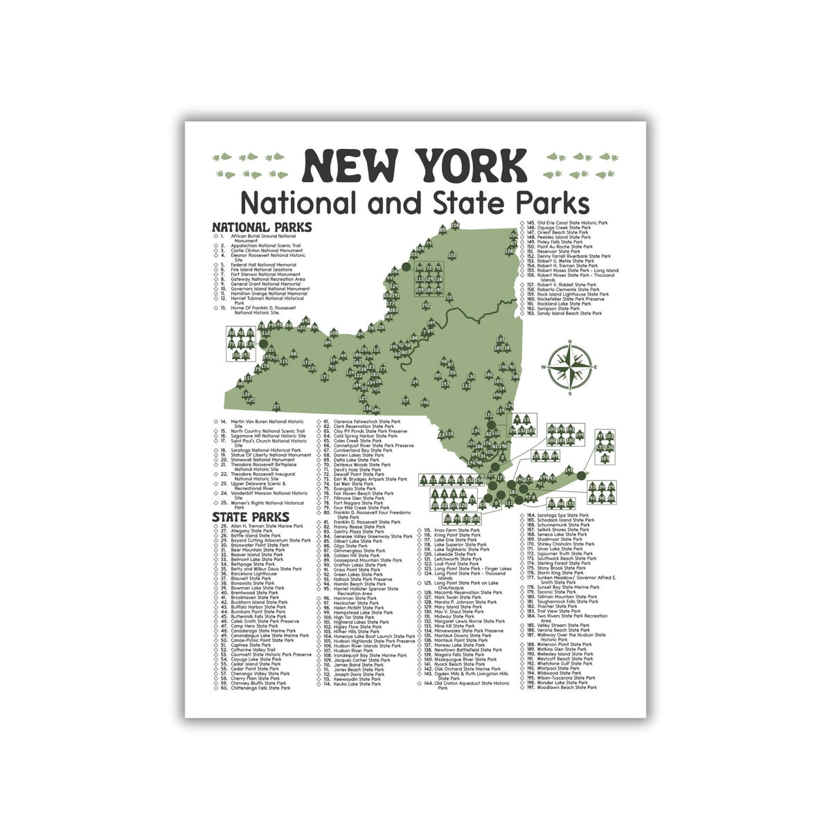 New York State and National Park Map | New York National Park Poster ...