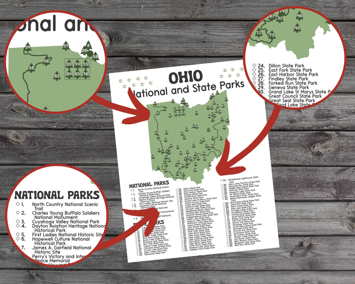 Ohio State and National Park Map | Ohio National Park Poster | Ohio St ...