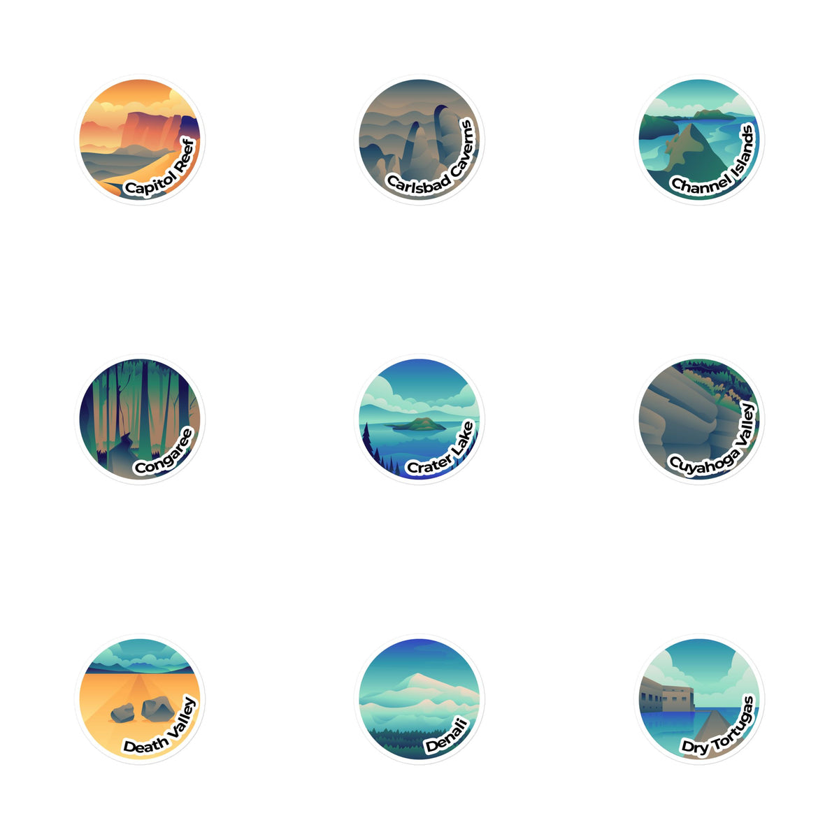 3 National Park Round Stickers of Your Choice – National Park Obsessed