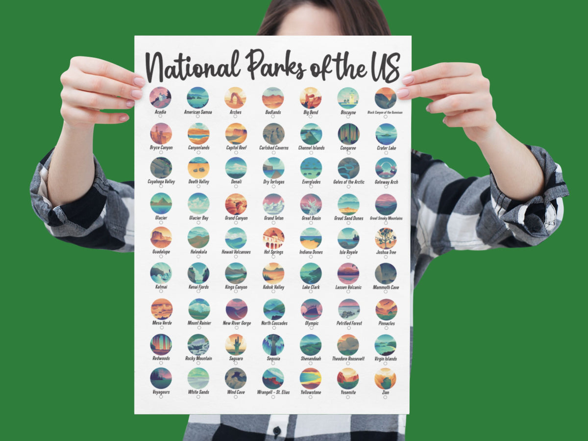 NEW! 63 National Park Checklist Poster / National Park Poster ...