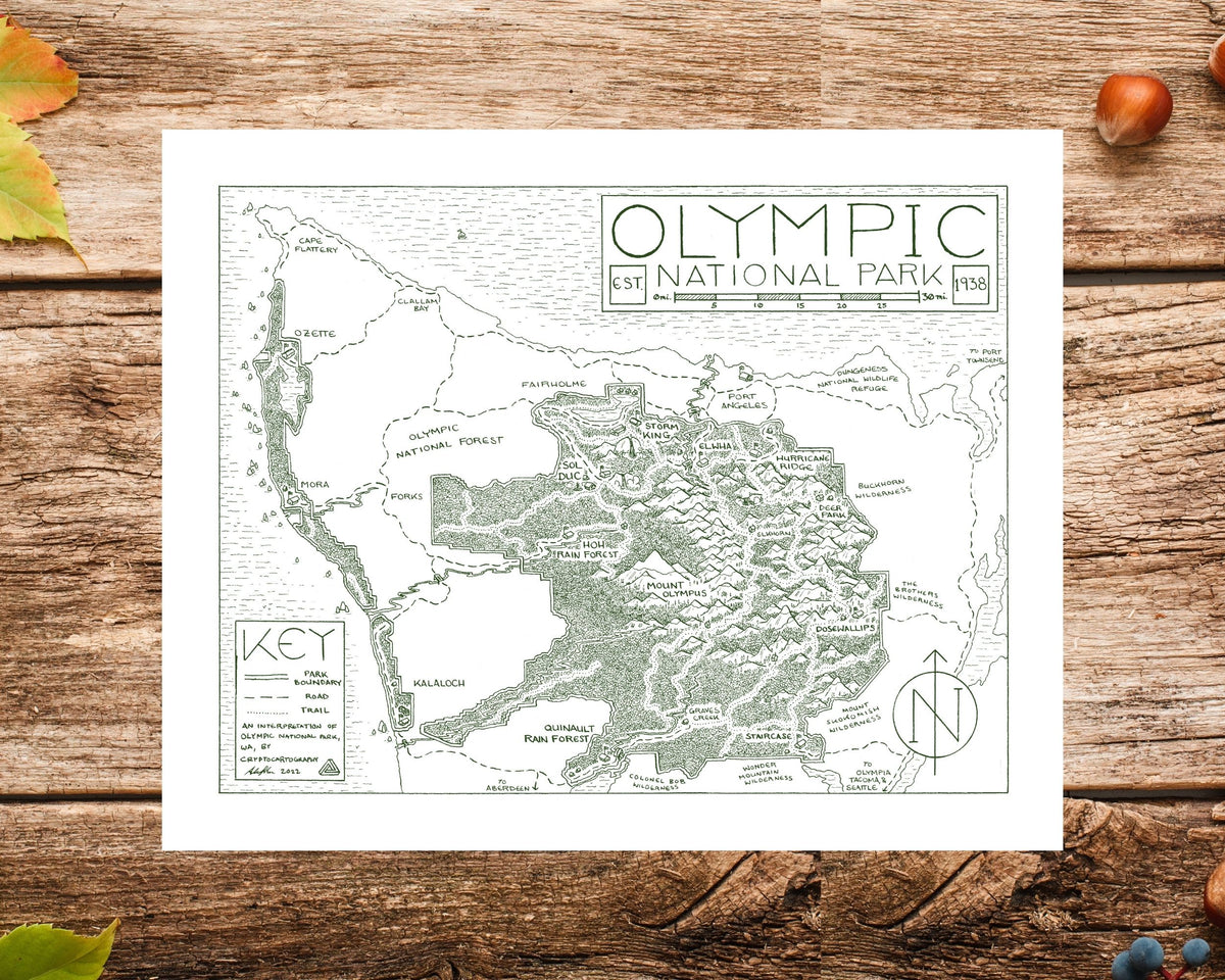 Olympic National Park Map Hand-Drawn Print – National Park Obsessed