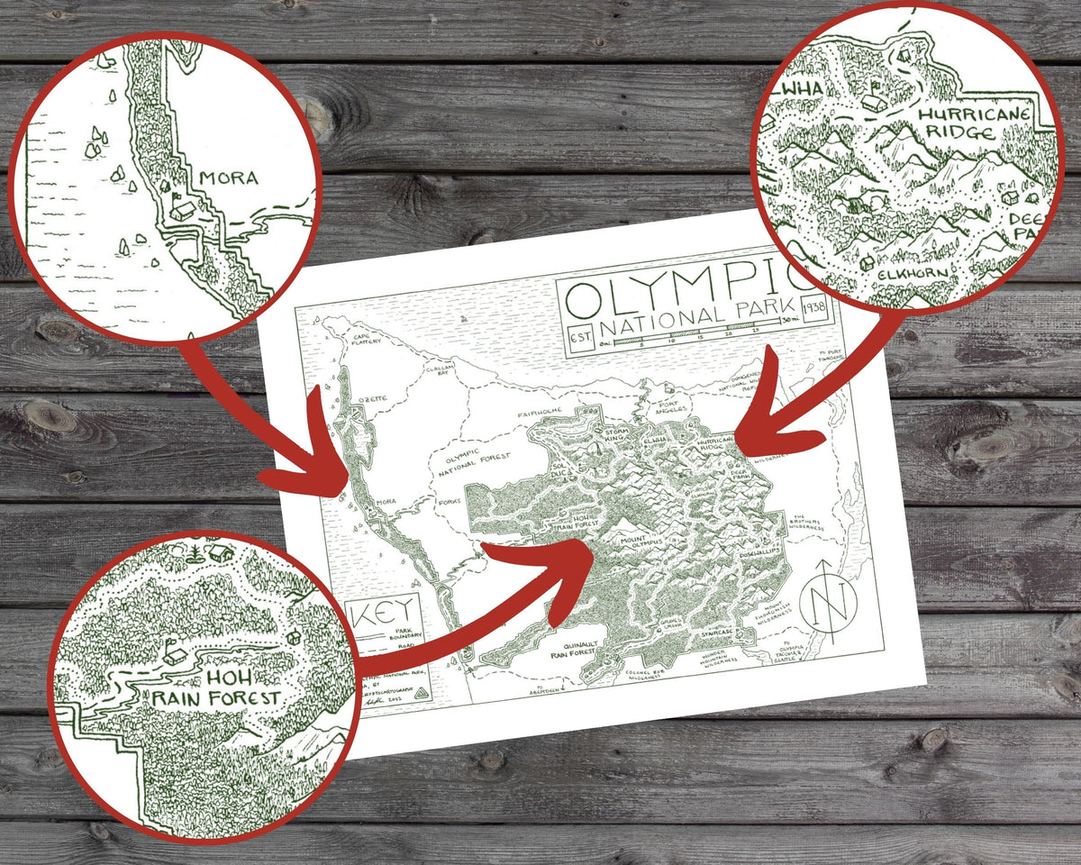 Olympic National Park Map Hand-Drawn Print – National Park Obsessed